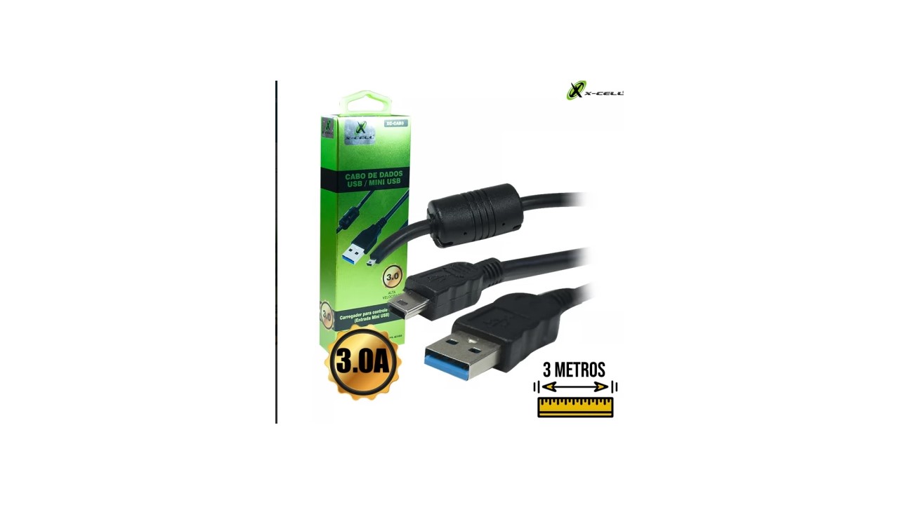 CABO USB MINI USB 3.0 V3 3 METROS DIVERSOS - Datacillcom Informática