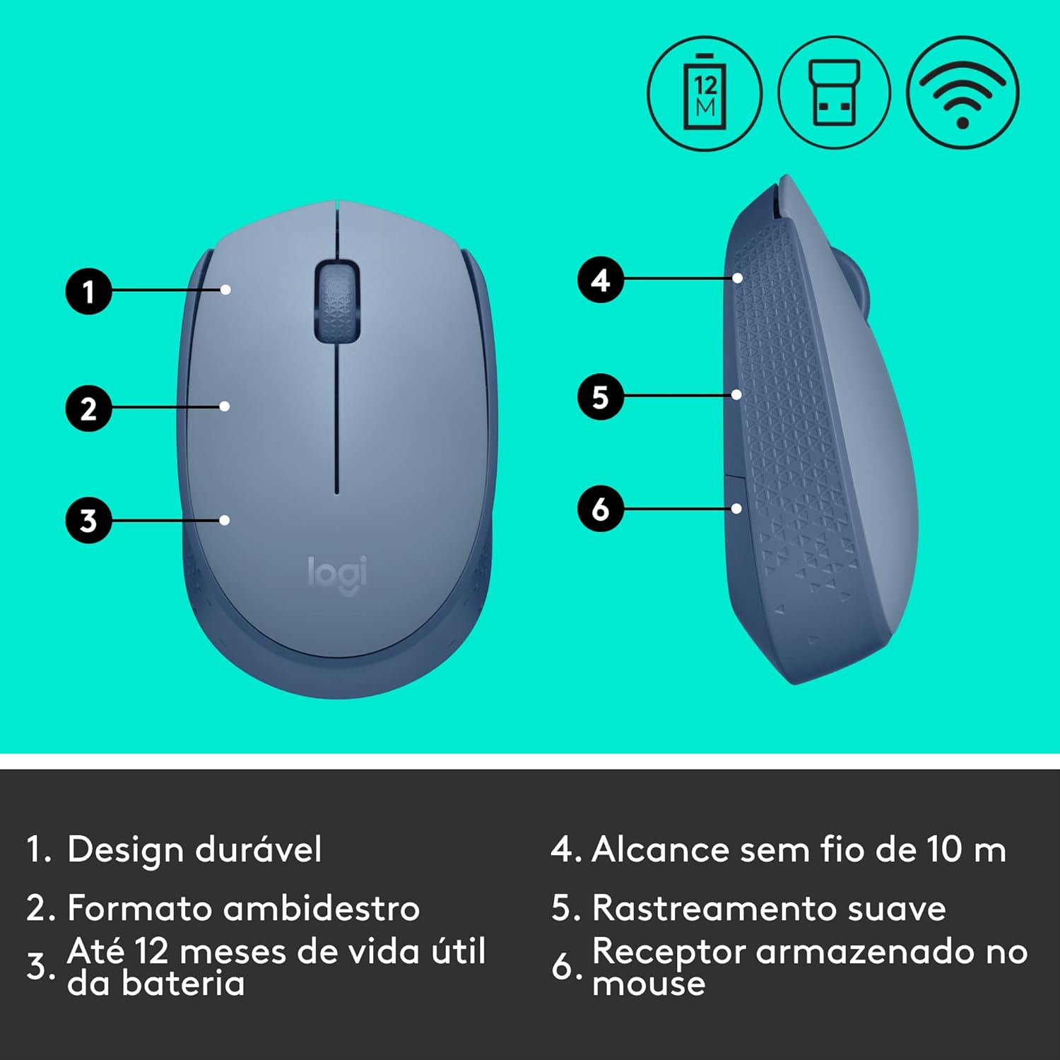 MOUSE SEM FIO LOGITECH M170 AZUL CLARO - Datacillcom Informática