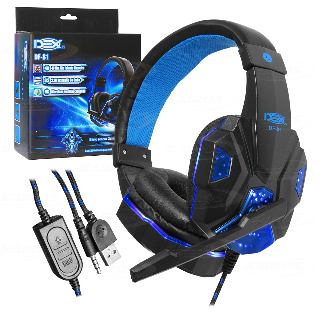 HEADFONE C/ MICROFONE GAMER DEX DF-81 LED USB+P2 - Tryb Informática ...